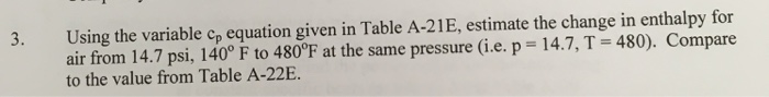 Using the variable cp equation given in Table A-21E, | Chegg.com