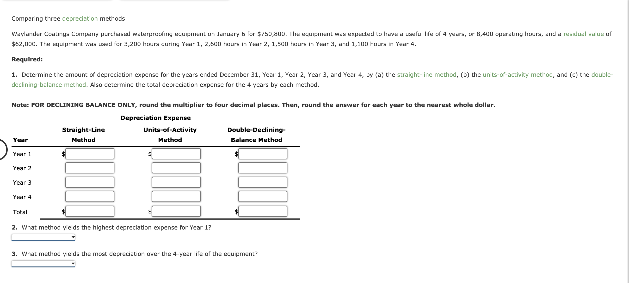 Comparing three depreciation methods $62,000. The | Chegg.com