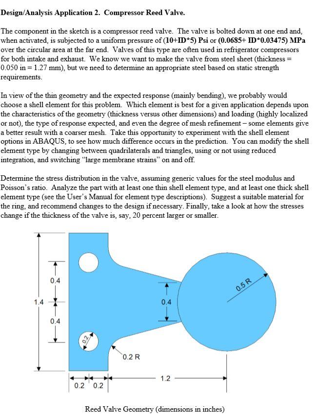Design/Analysis Application 2. Compressor Reed Valve. | Chegg.com
