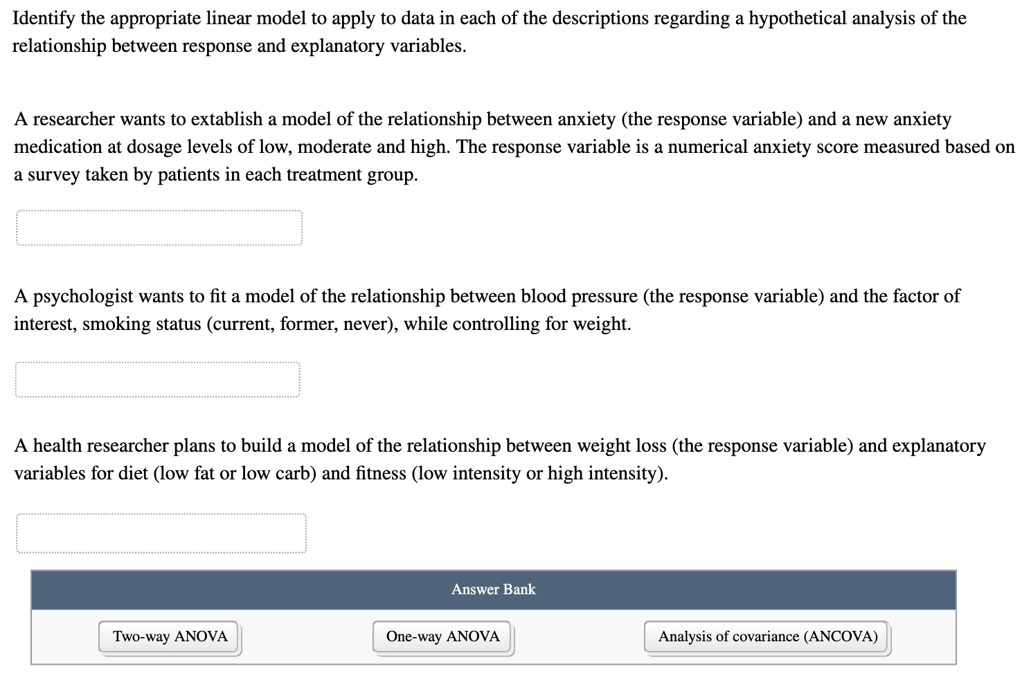 Solved Identify the appropriate linear model to apply to | Chegg.com