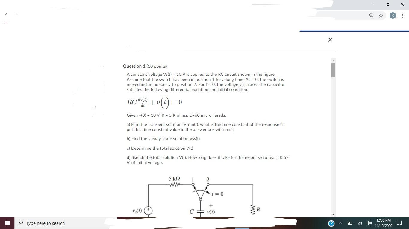 Solved Х * K : Х Question 1 (10 points) A constant voltage | Chegg.com