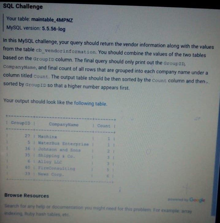 Solved Sql Challenge Your Table Maintable 4mpnz Mysql