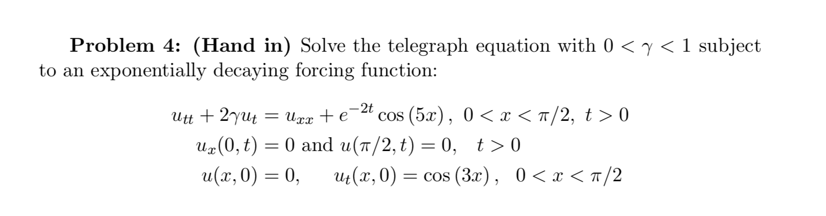 Solved Problem 4: (Hand in) Solve the telegraph equation | Chegg.com
