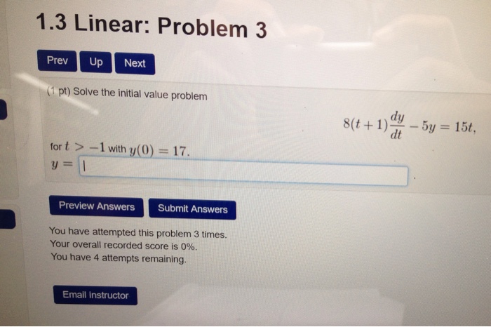 Solved Solve the initial value problem 8(t + 1) dy/dt - 5y | Chegg.com