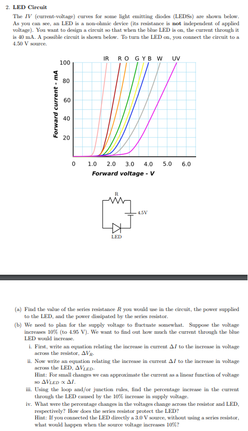 Solved 2. LED Circuit The IV (current-voltage) curves for | Chegg.com