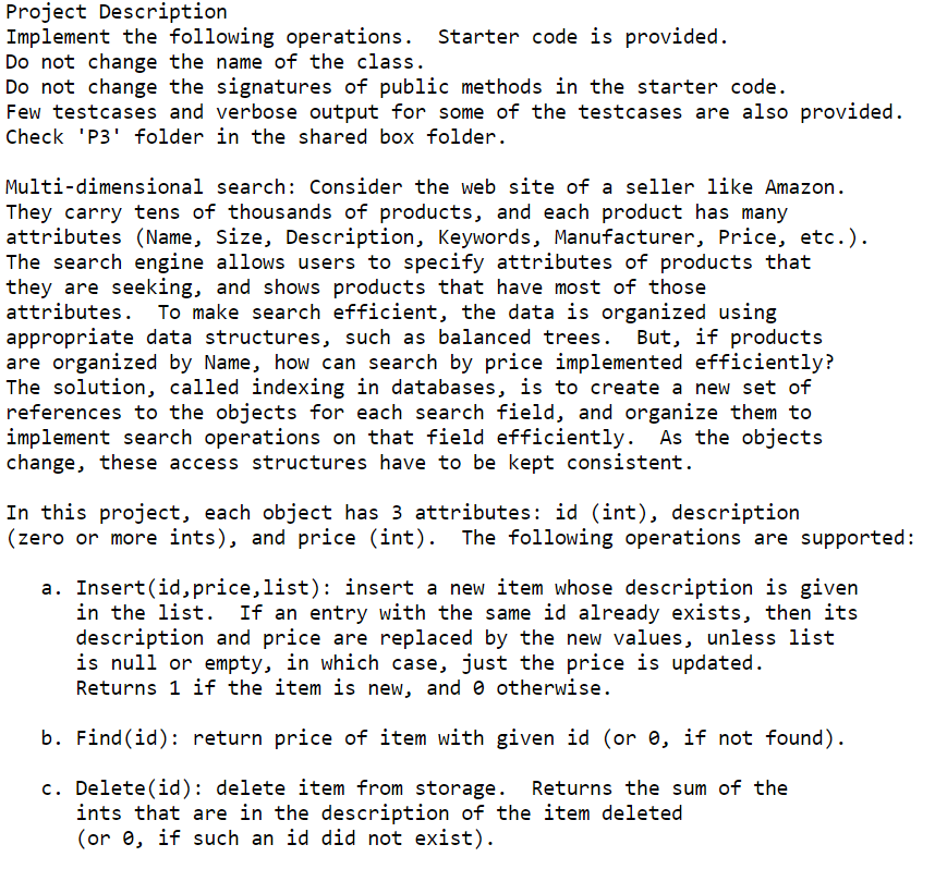 Solved Project Description Implement the following | Chegg.com
