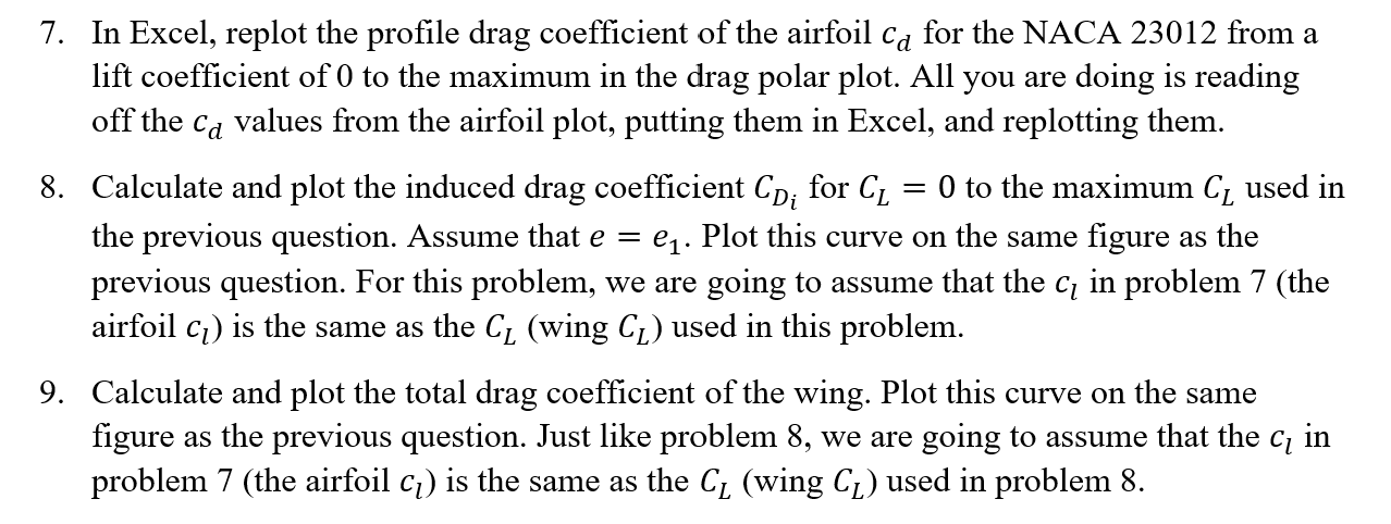 Solved 7. In Excel, replot the profile drag coefficient of | Chegg.com