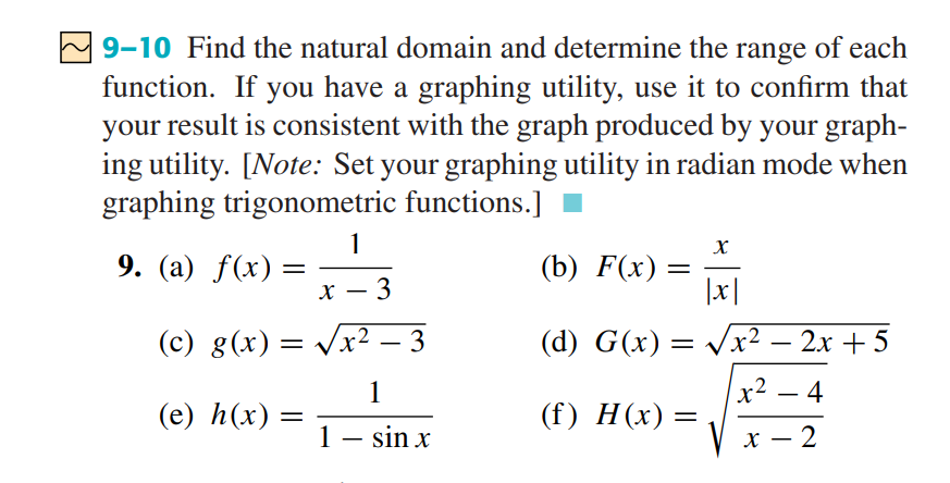 Solved 9-10 Find the natural domain and determine the range | Chegg.com