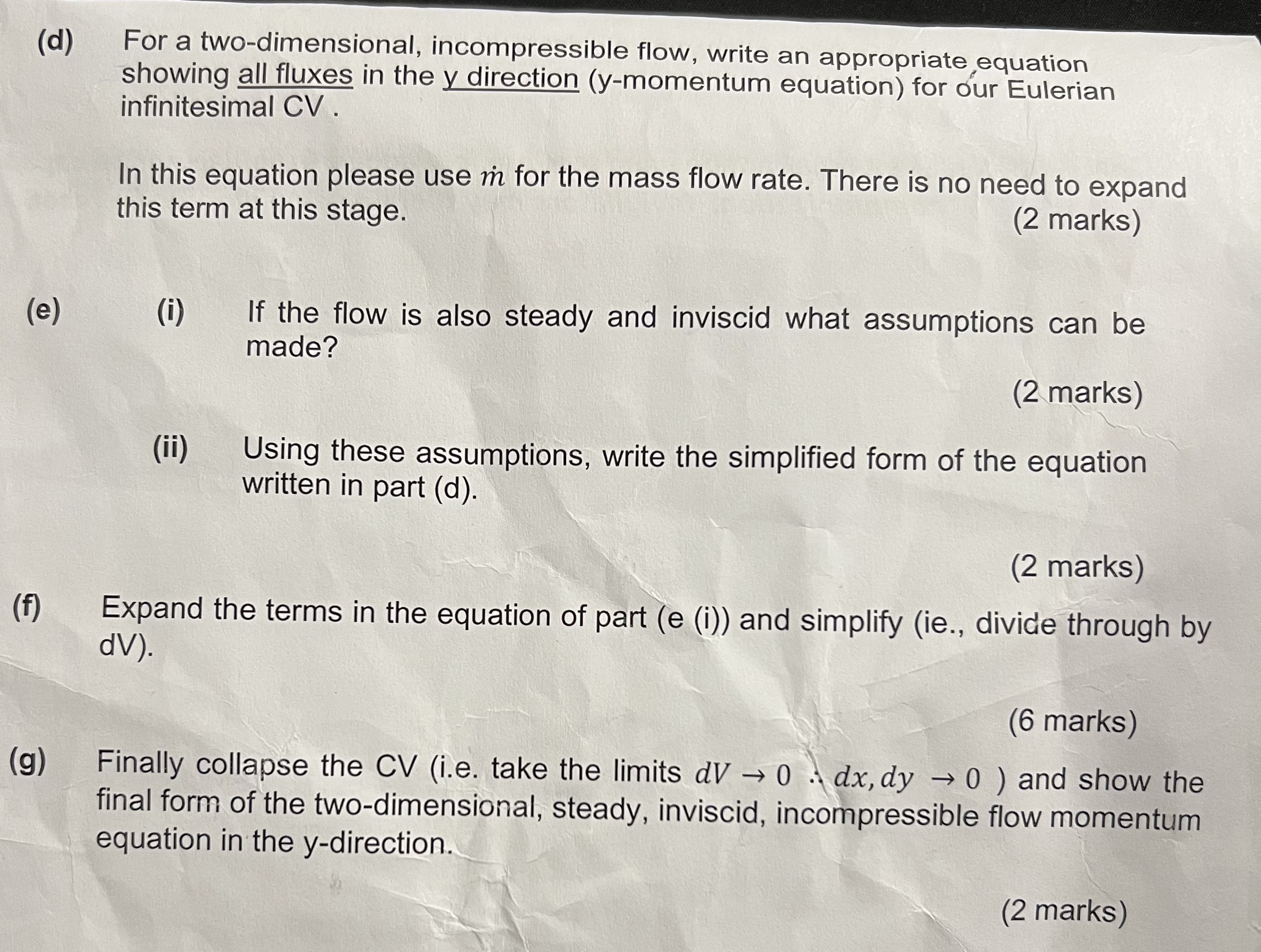 Solved (d) For a two-dimensional, incompressible flow, write | Chegg.com