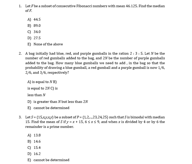 1. Let Fbe a subset of consecutive Fibonacci numbers | Chegg.com