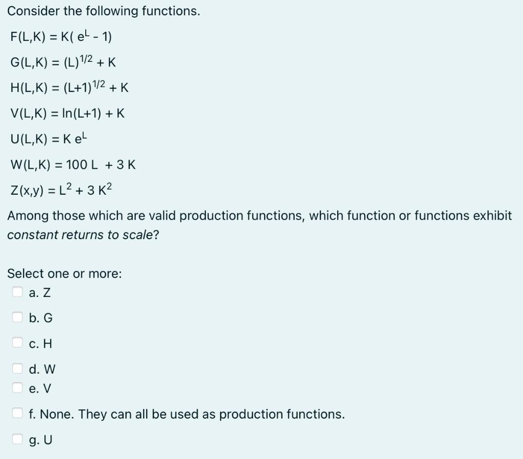 Solved Consider the following functions. | Chegg.com
