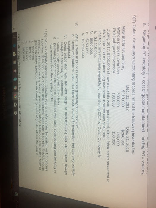 Solved d. Beginning FG inventory+ cost of goods | Chegg.com