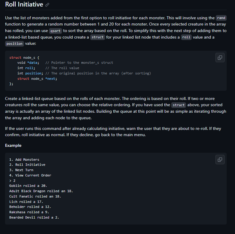 Solved Use the list of monsters added from the first option | Chegg.com