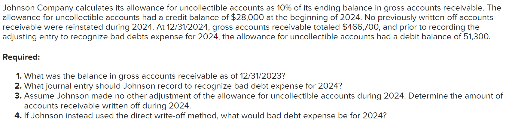Solved Johnson Company calculates its allowance for | Chegg.com
