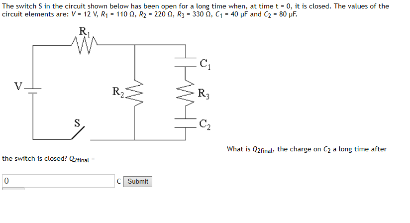 Solved The switch S in the circuit shown below has been open | Chegg.com