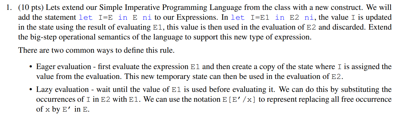 1. (10 pts) Lets extend our Simple Imperative | Chegg.com