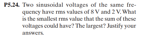 Solved P5.24. ﻿Two sinusoidal voltages of the same frequency | Chegg.com