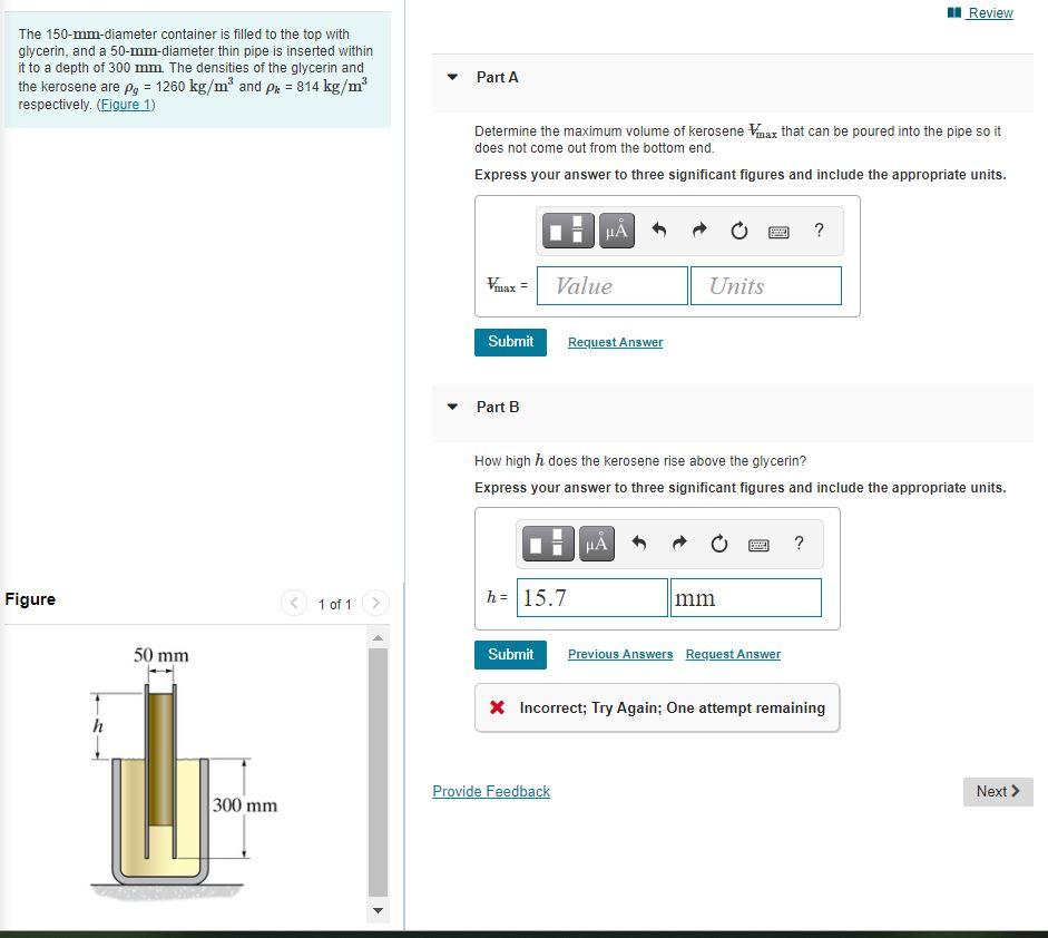 Solved I Review The 150-mm-diameter container is filled to | Chegg.com