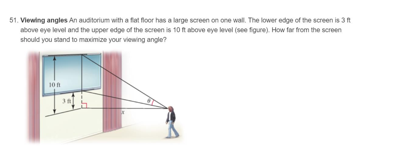 Solved 51. Viewing angles An auditorium with a flat floor | Chegg.com