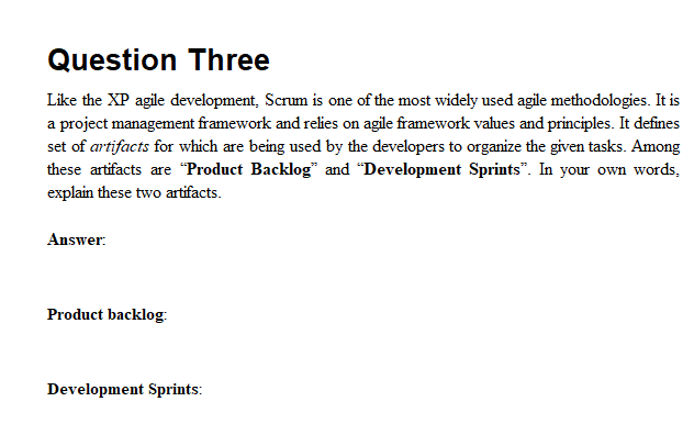 Solved Question Three Like the XP agile development. Scrum | Chegg.com