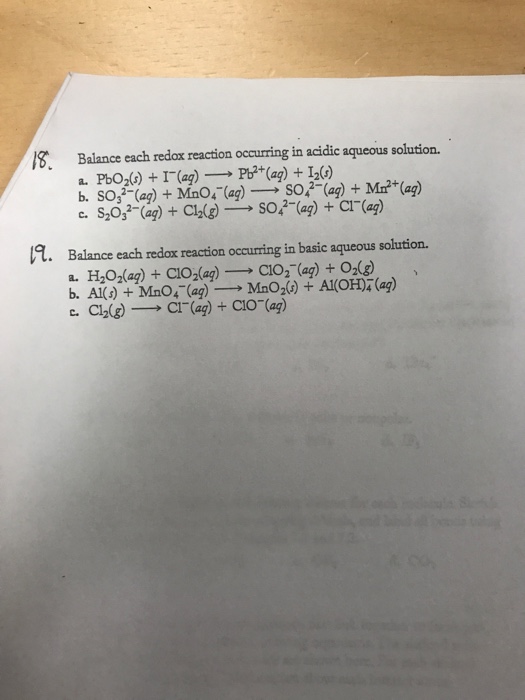 Solved /3. Balance each redox reaction occurring in acidic | Chegg.com Solved /3. Balance each redox reaction occurring in acidic | Chegg.com