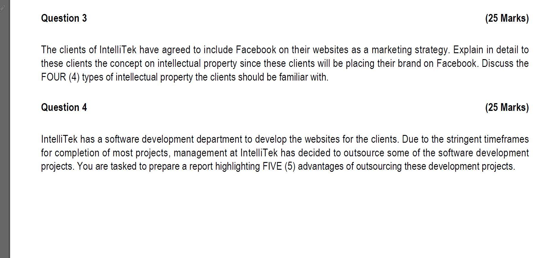 Solved Question 3 (25 Marks) The clients of IntelliTek have | Chegg.com