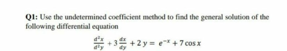 Solved Q1: Use the undetermined coefficient method to find | Chegg.com