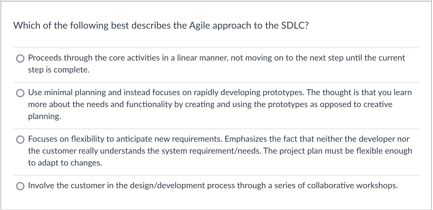 Solved Which of the following best describes the Agile | Chegg.com
