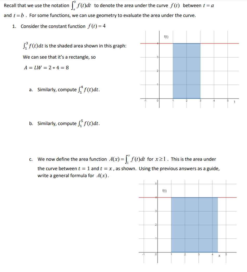 Solved Recall that we use the notation ∫abf(t)dt to denote | Chegg.com
