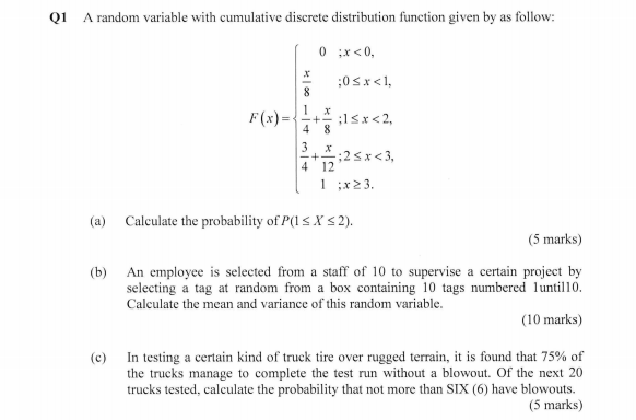 Solved Q1 A random variable with cumulative discrete | Chegg.com