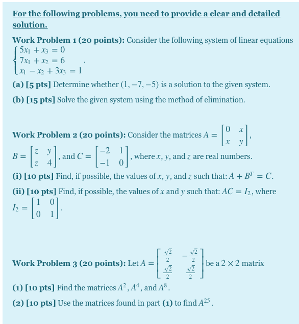 Solved For the following problems, you need to provide a | Chegg.com