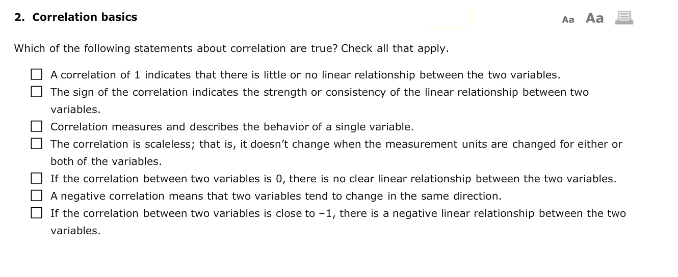 Solved 2. Correlation basics Aa Aa E Which of the following | Chegg.com