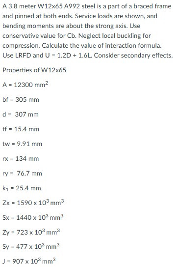 Solved A 3.8 meter W 12×65 A992 steel is a part of a braced | Chegg.com