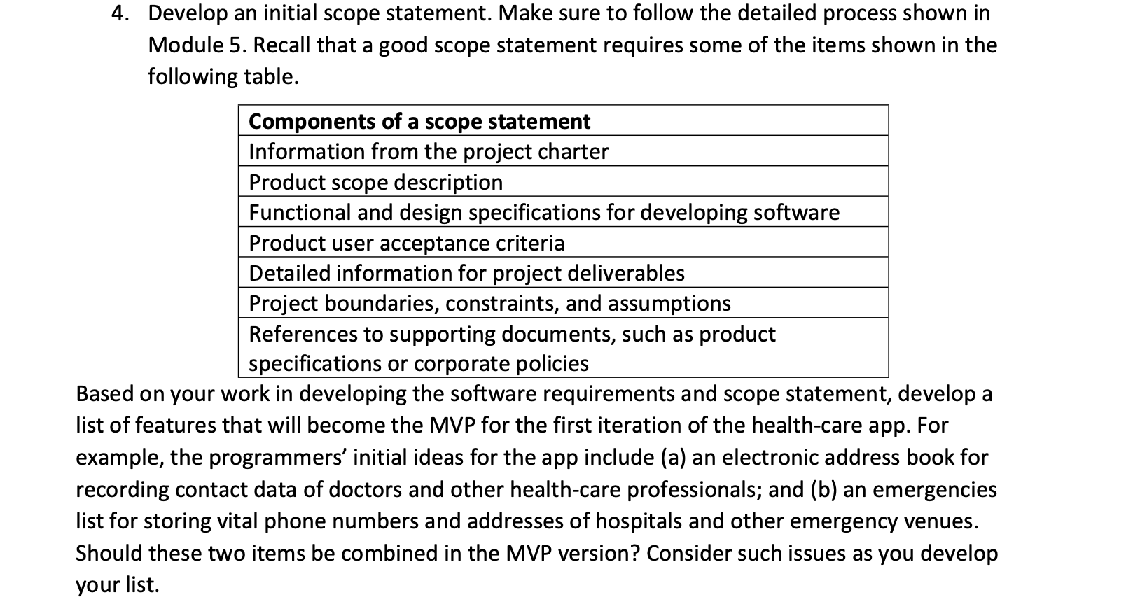 4. Develop an initial scope statement. Make sure to | Chegg.com