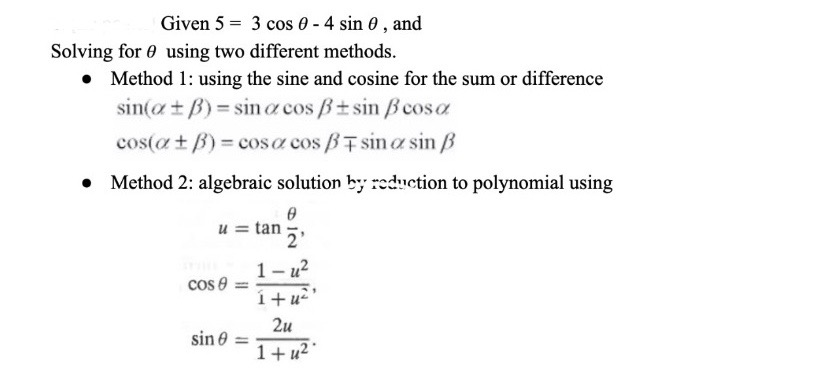 Solved Given 5 = 3 cos 0 - 4 sin 0, and Solving for using | Chegg.com
