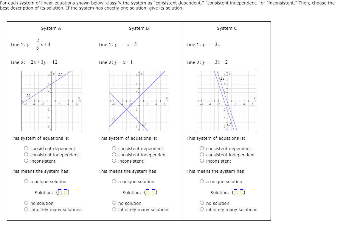 Solved For each system of linear equations shown below, | Chegg.com