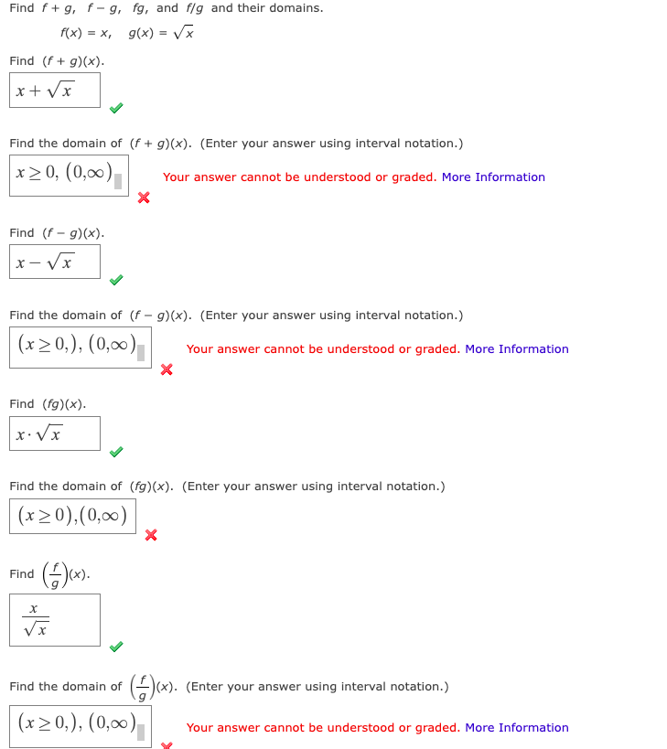Solved f(x)=x,g(x)=x Find (f+g)(x) Find the domain of | Chegg.com