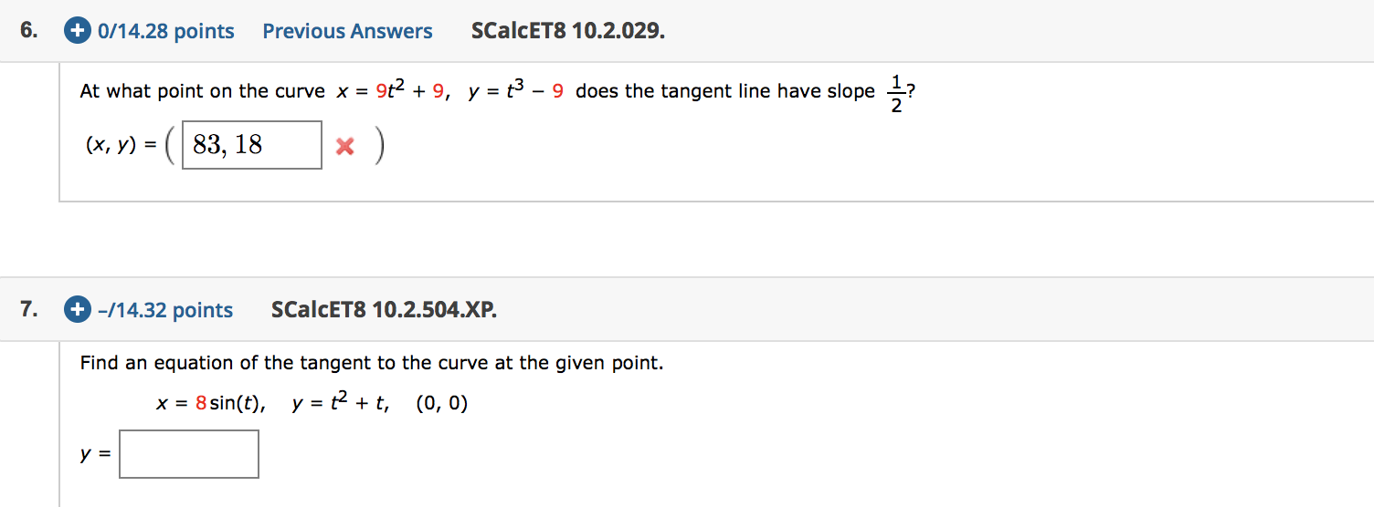 Solved 6. 0/14.28 points SCalcET8 10.2.029. Previous Answers | Chegg.com