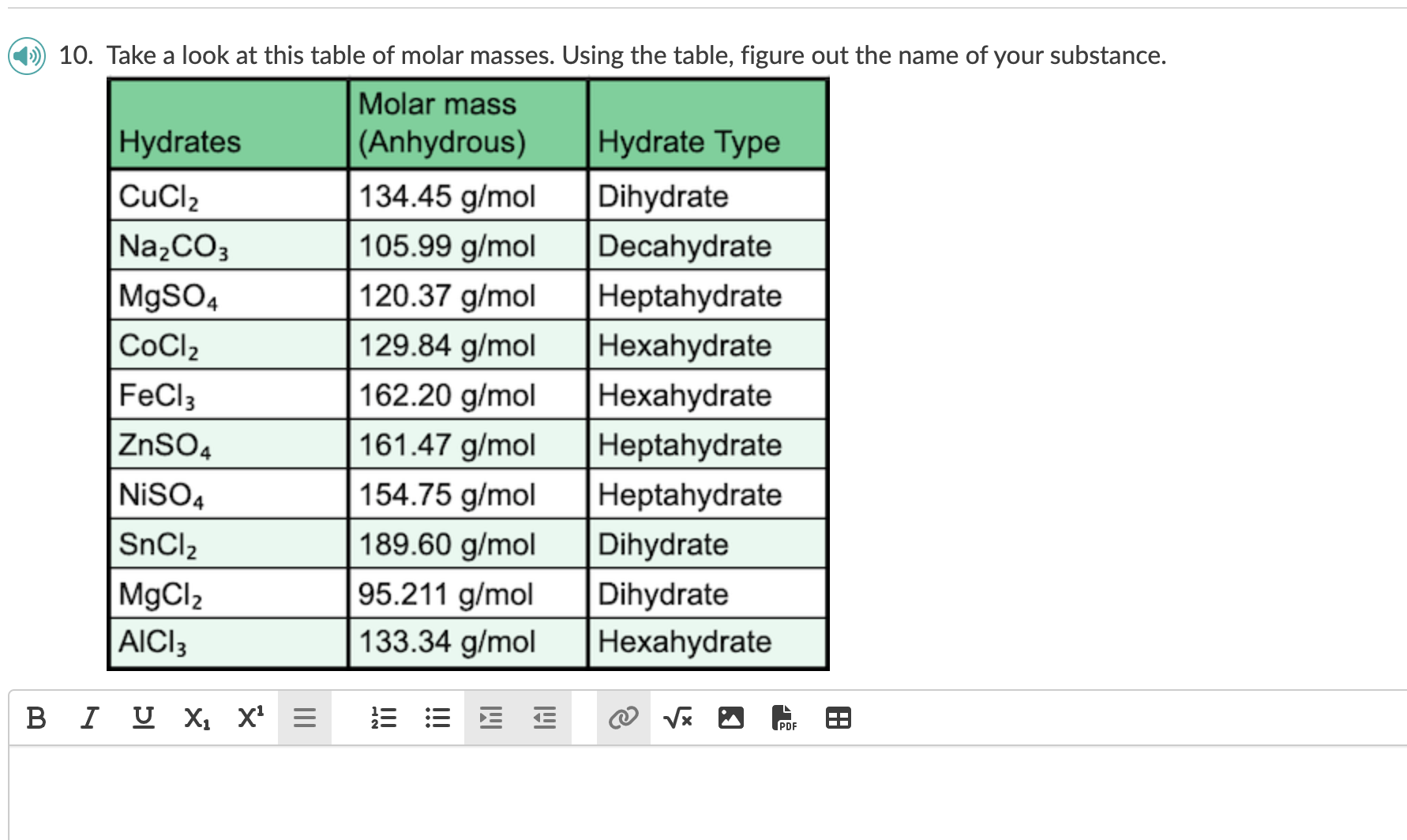inital mass of the hydrate: 1.690final mass of the | Chegg.com