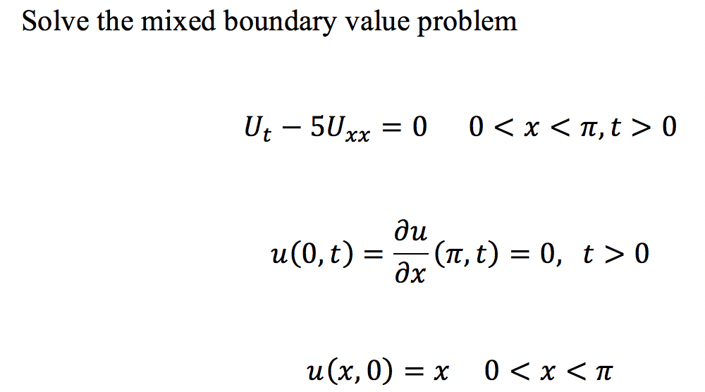 Solved Solve the mixed boundary value problem Ut - 5Uxx = 0 | Chegg.com
