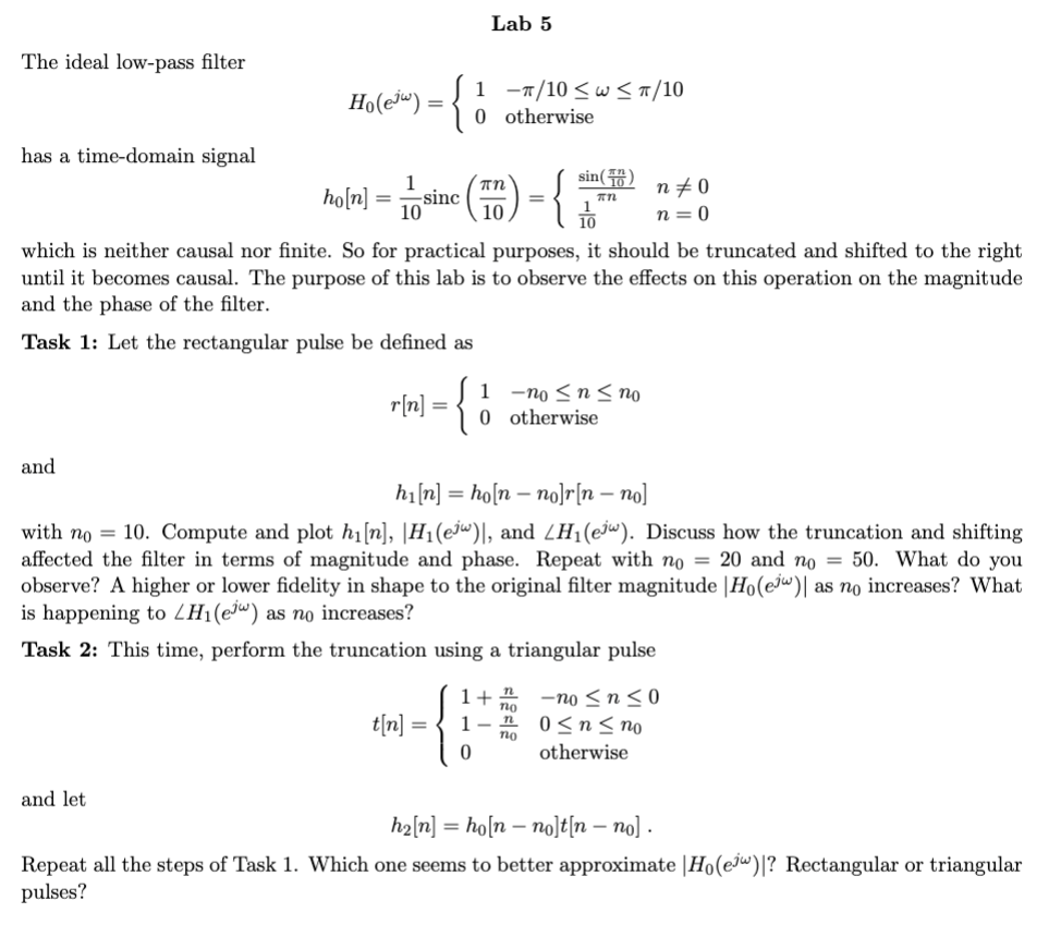 Solved Lab 5 The ideal low-pass filter | Chegg.com