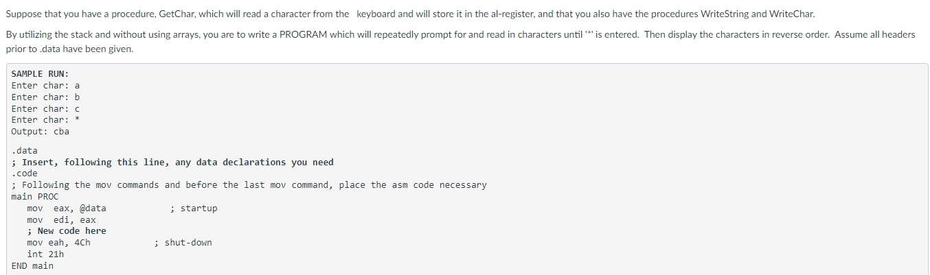 Solved prior to data have been given.SAMPLE RUN:Enter char: | Chegg.com