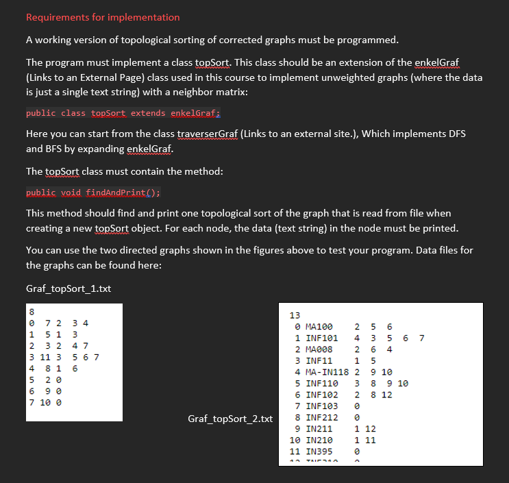 Solved Programming in Java , topological sorting. ( both | Chegg.com