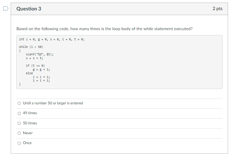 Solved Question 3 2 pts Based on the following code, how | Chegg.com