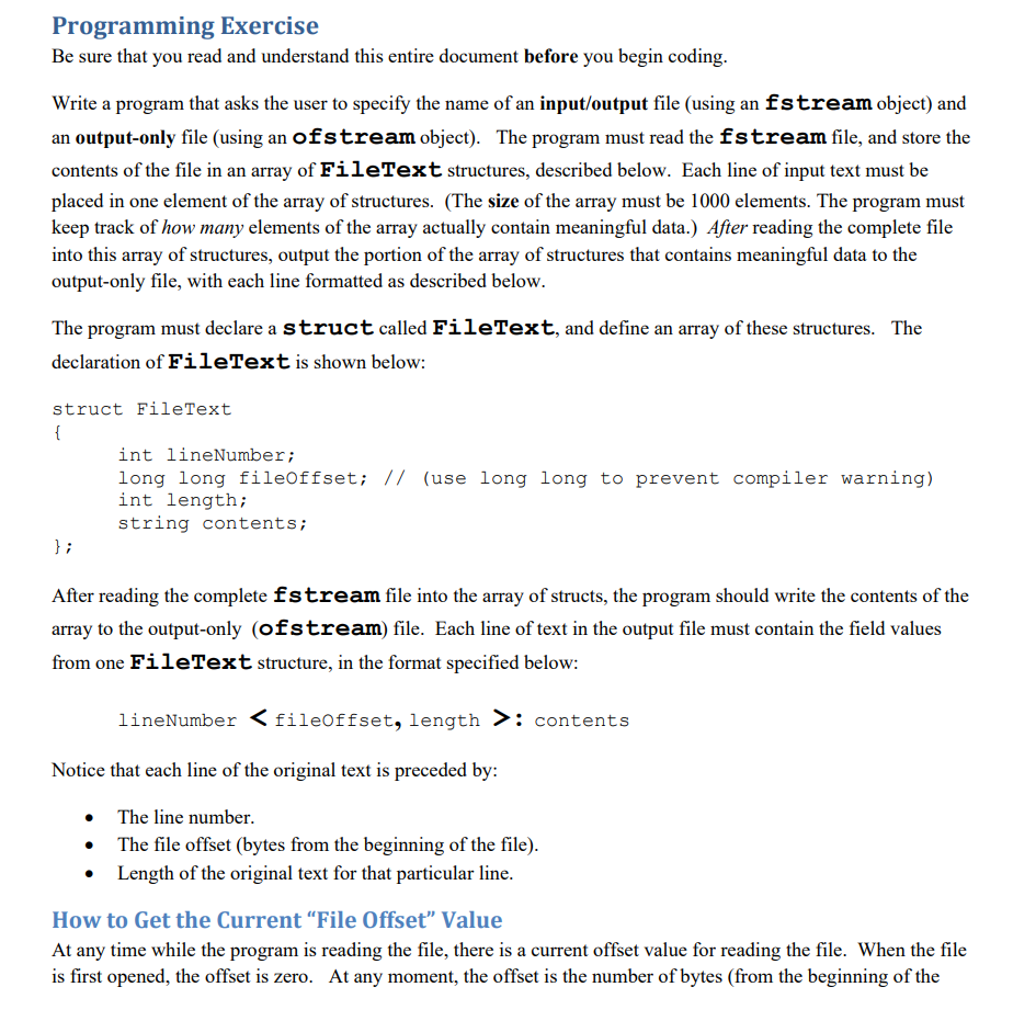 Solved Programming Exercise Be sure that you read and | Chegg.com