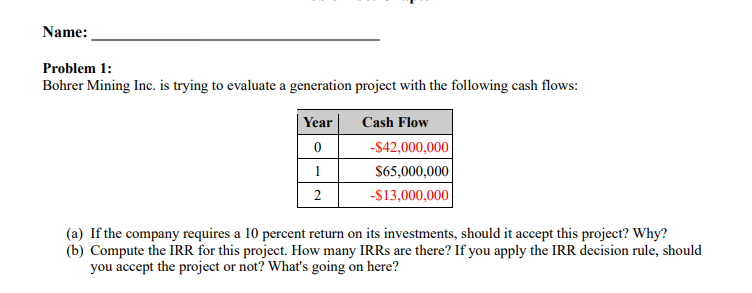 Solved Problem 1: Bohrer Mining Inc. is trying to evaluate a | Chegg.com