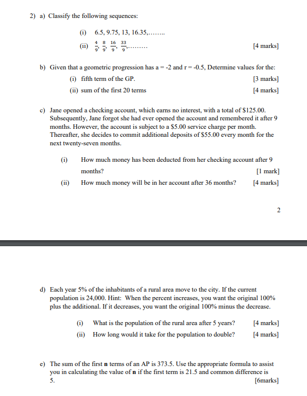 Solved 2) a) Classify the following sequences: (i) | Chegg.com
