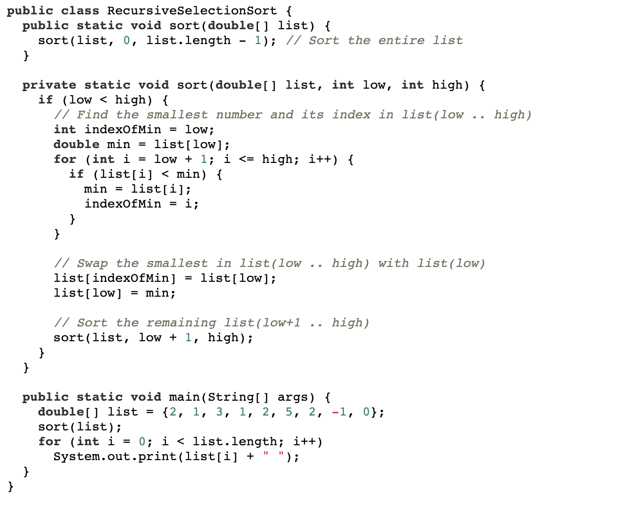 Solved Question 1: run selection sort on the generated list | Chegg.com
