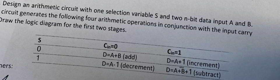 Solved Design an arithmetic circuit with one selection | Chegg.com
