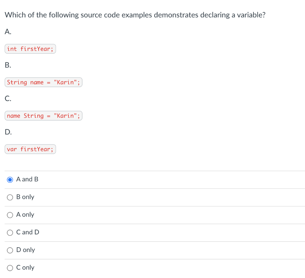 Solved Which of the following source code examples | Chegg.com